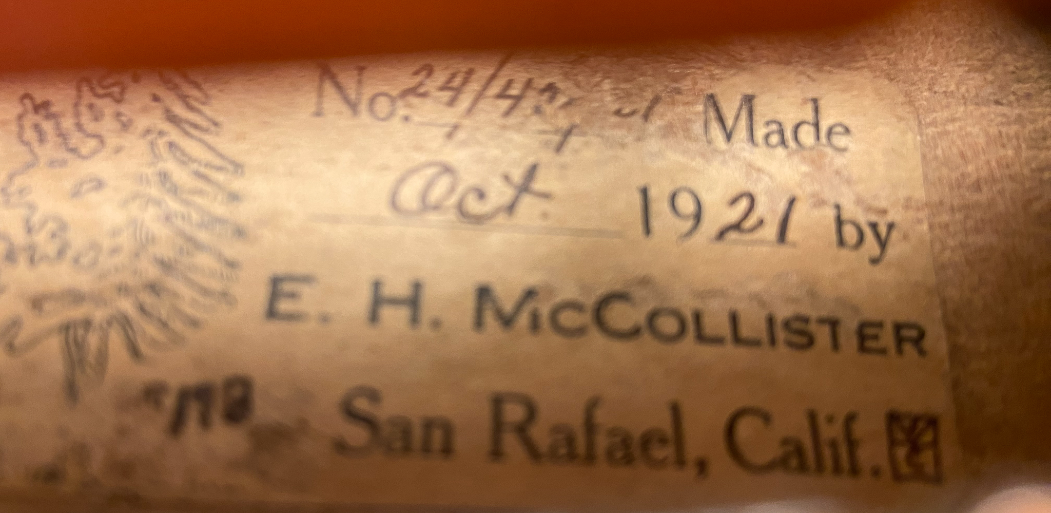 E.H. McCollister Violin - San Rafael 1921 | Dolce Violins